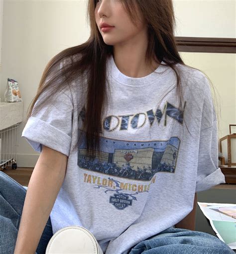 비블랑 데일리캐주얼 ️프린팅루즈핏반팔티 빈티지무드 낙낙핏 봄이너 여름반팔 오버핏 박시핏 빅사이즈 55 77