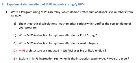 Solved B Experimental Simulation Of Mips Assembly Using
