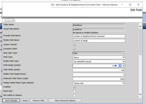 Templates Risk Fields Valuepro