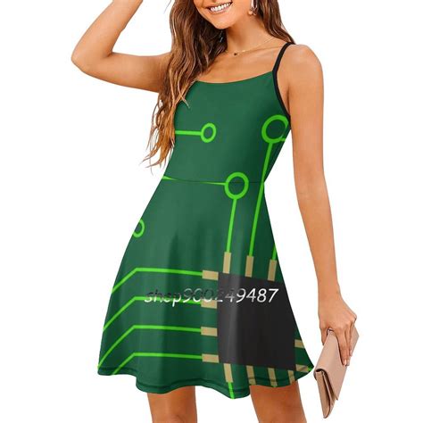 Microchip Digital Art Pcb Evening Party Dresses Midi Dress Female Sweet One Piece Dress