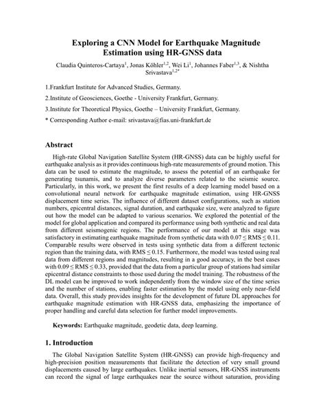 Pdf Exploring A Cnn Model For Earthquake Magnitude Estimation Using Hr Gnss Data
