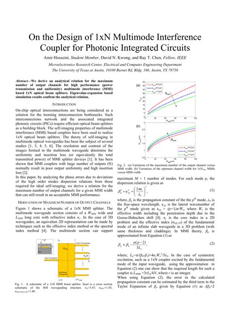 Pdf On The Design Of 1xn Multimode Interference Coupler For Photonic