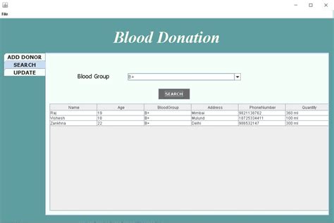 Github Nirali Parekh Blood Bank Management A Simple Java Gui App That Allows A User To Add