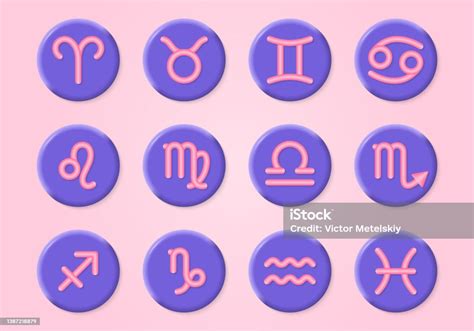조디악 사인 3d 아이콘 세트 별자리 점성술 다채로운 기호 벡터 그림입니다 점성술 기호에 대한 스톡 벡터 아트 및 기타 이미지