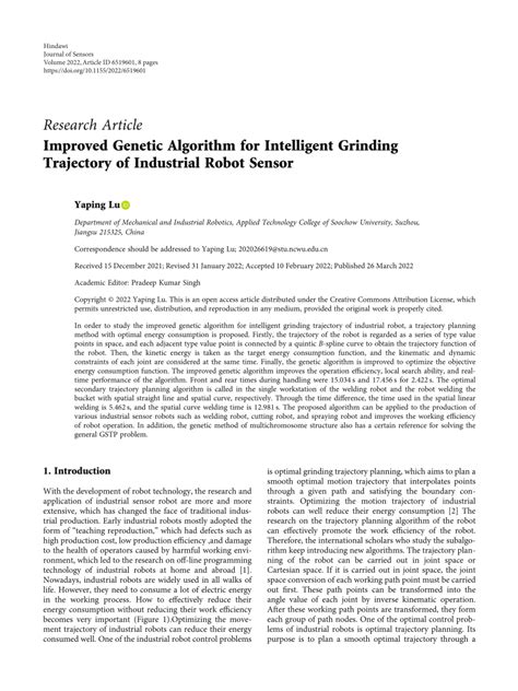 Pdf Improved Genetic Algorithm For Intelligent Grinding Trajectory Of Industrial Robot Sensor