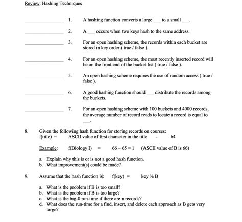 Solved Review Hashing Techniques 1 A Hashing Function