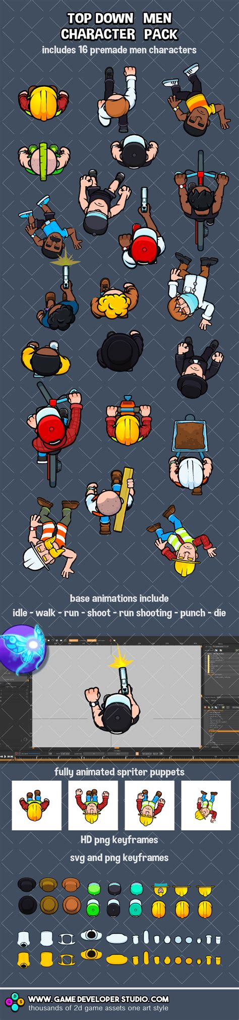 Top Down Men Game Asset Character Pack Top Down Game Game Assets Game Design