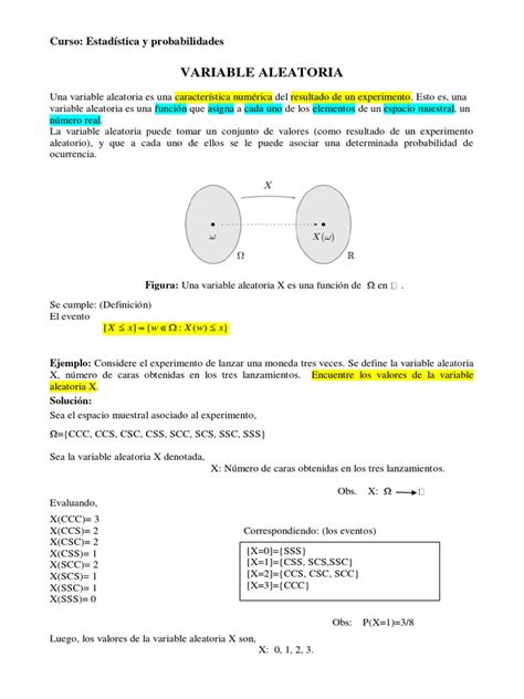 Sem4 Clase Variable Aleatoria Distrib Probab Variable Discreta Pdf Variable Aleatoria