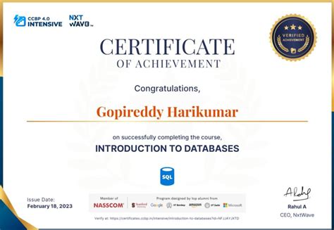 Harikumar Gopireddy On Linkedin Ccbp Nxtwave Sql