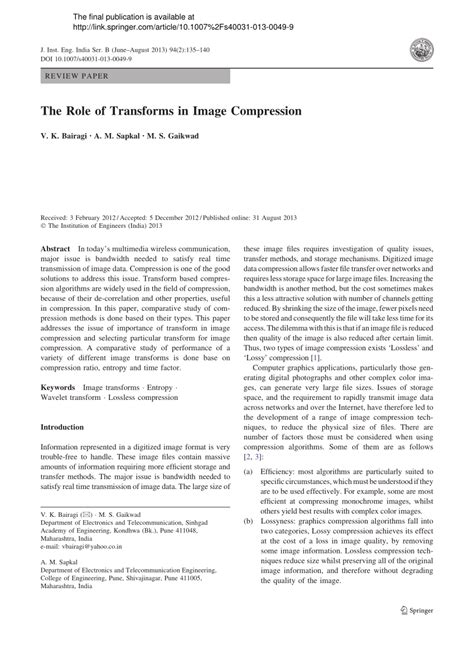 Pdf The Role Of Transforms In Image Compression