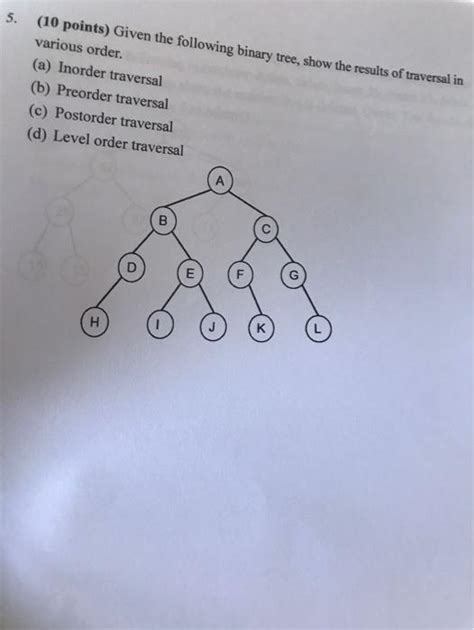 Solved 5 10 Points Given The Following Binary Tree Show