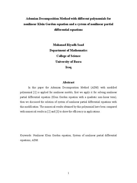 Adomian Decomposition Method With Different Polynomials For Pdf Nonlinear System Partial