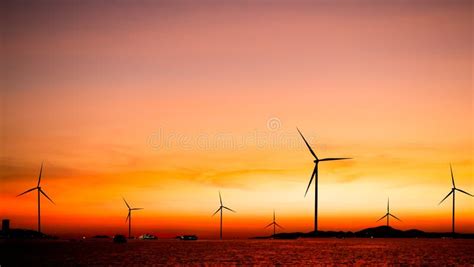 Windmill Sunset Energy Turbine Wind Farm Generation Factory Farmplant