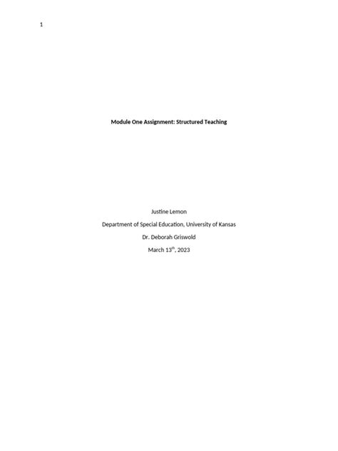 Sped 860 M1 Assignment Structured Teaching Pdf Autism Spectrum Special Education