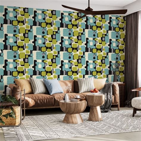Mid Century Wallpaper Etsy