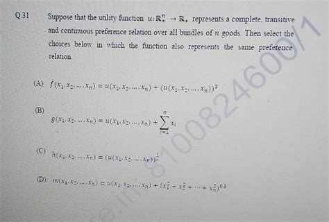 Solved Suppose That The Utility Function U R NR Represents Chegg