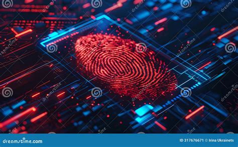 Futuristic Fingerprint Scan On Electronic Circuit Board Cybersecurity And Biometric