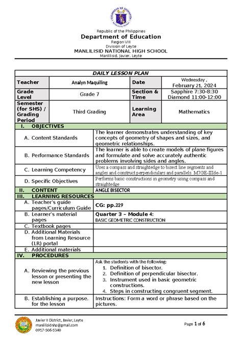 Segment Bisector Lp Lesson Plan On How To Bisect Segment Javier Ii District Javier Leyte