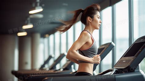 在健身房跑步机上跑步运动的女人特写png格式图片下载 熊猫办公