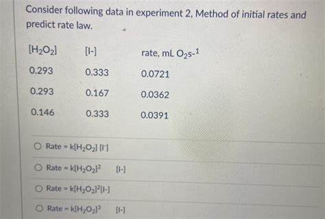 Solved Consider Following Data In Experiment 2 Method Of