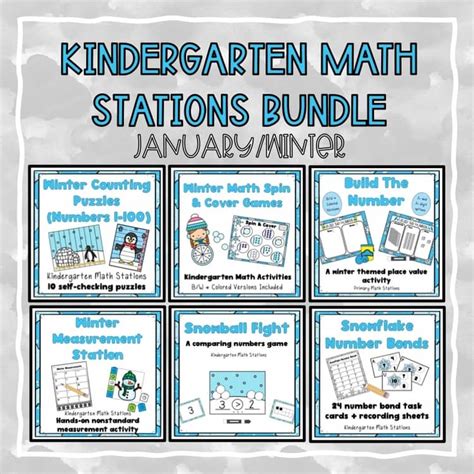 Kindergarten Math Stations Bundle January Winter Themed Tpt