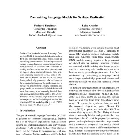 Pre Training Language Models For Surface Realization Acl Anthology