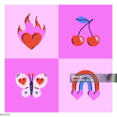 지저분한 하트 체리 나비 무지개 및 흰색 프레임이 있는 정사각형 벡터 그래픽 카드입니다 사랑과 열정 발렌타인 데이를 위한 디자인 엽서 배너 커버 초대 의류 프린트 포스터