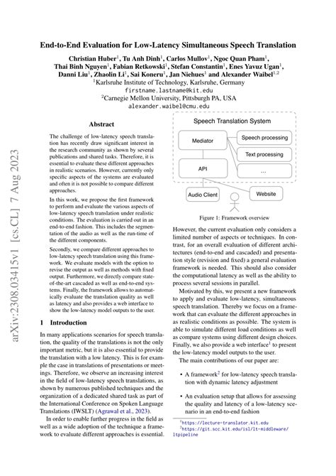 Pdf End To End Evaluation For Low Latency Simultaneous Speech Translation
