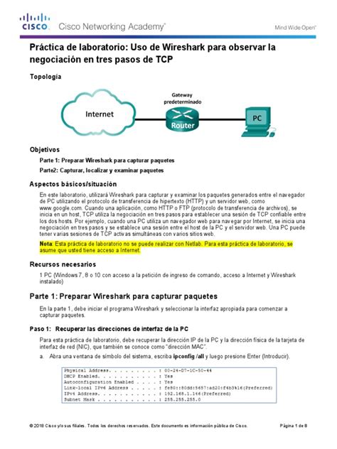 9 2 1 6 Lab Using Wireshark To Observe The Tcp 3 Way Handshake Descargar Gratis Pdf