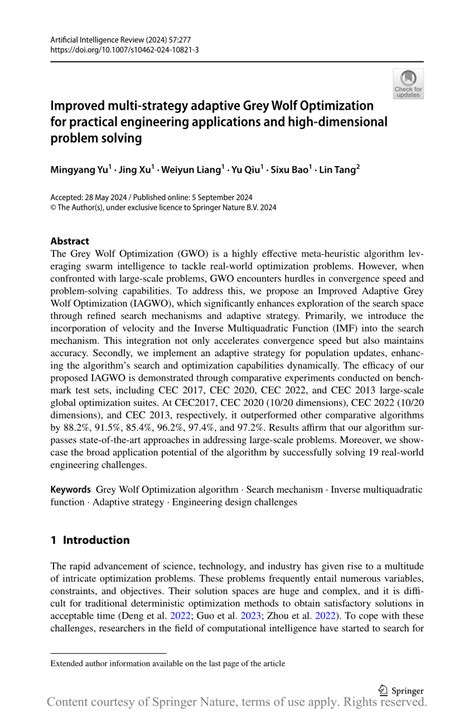 Pdf Improved Multi Strategy Adaptive Grey Wolf Optimization For