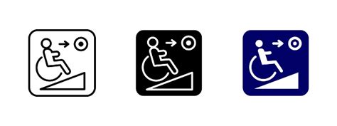 휠체어 접근성 아이콘 비활성화 된 램프 벡터 그림 포용적 인 시설을위한 이동성 지원 표지판 공공 장소에서 독립적인 움직임과 접근 가능한 인프라의 상징입니다 0명에 대한 스톡