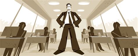 큰 보스 디렉터는 직원들이 심각하고 화가 벡터 일러스트레이션 나쁜 보스 독재자 와 폭군 개념 작업 프로세스를 제어하는 관리자와 사무실의 중심에 서있다 3차원 형태에 대한