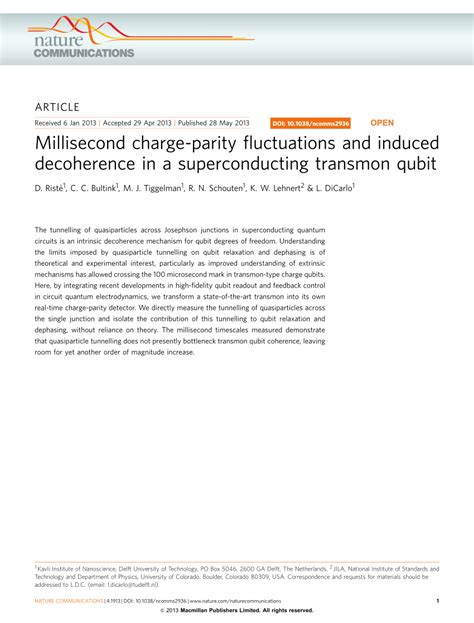 Pdf Millisecond Charge Parity Fluctuations And Induced Decoherence In