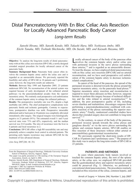 Pdf Distal Pancreatectomy With En Bloc Celiac Axis Resection For Locally Advanced Pancreatic