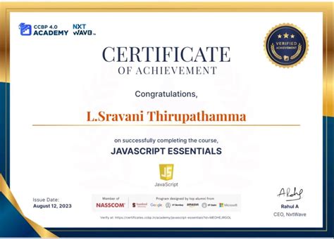 Sravani L On Linkedin Javascriptessentials Nxtwave Ccbpacademy