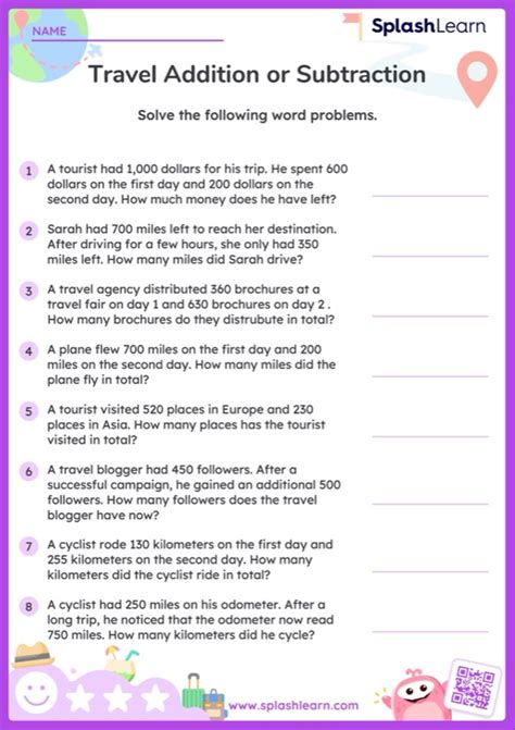 Add Or Subtract Within 1000 Travel Word Problems — Printable Math