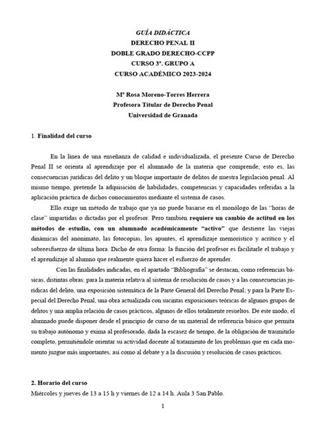 Guía Didáctica Derecho Penal Ii Con Programa 2023 24 Grupo A Doble