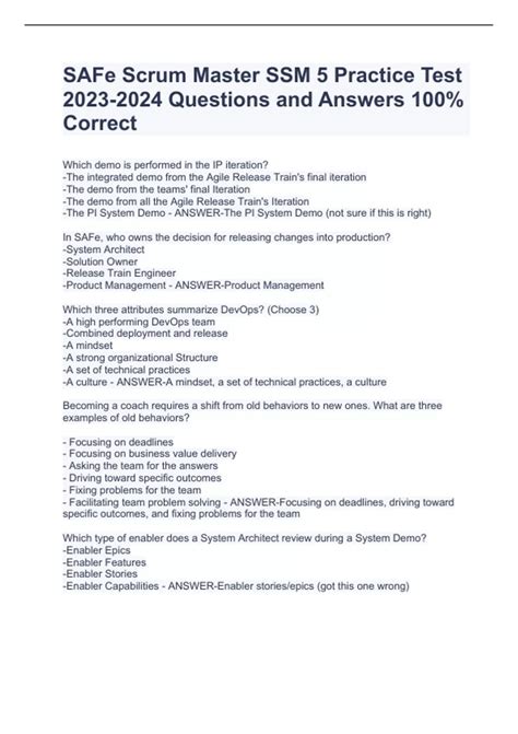 Safe Scrum Master Ssm 5 Practice Test Questions And Answers 100 Correct Safe Scrum Stuvia Us