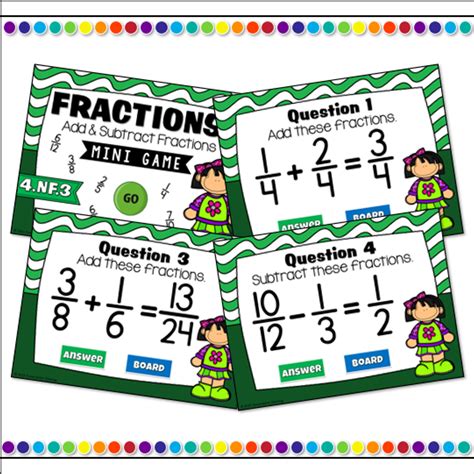 Adding And Subtracting Fractions Mini Game Set Teacher Gameroom