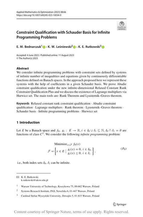 Pdf Constraint Qualification With Schauder Basis For Infinite