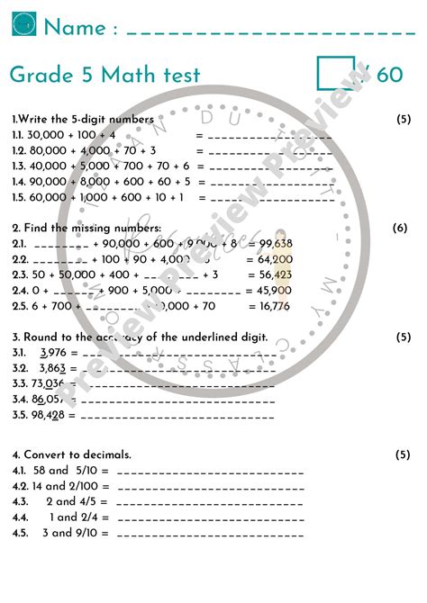 Mathematics Grade 5 Term 1 Tests • Teacha Worksheets Library
