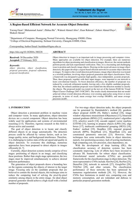 Pdf A Region Based Efficient Network For Accurate Object Detection