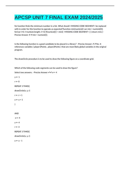 Apcsp Unit 7 Final Exam 2024 2025 Apcsp Unit 7 Stuvia Us