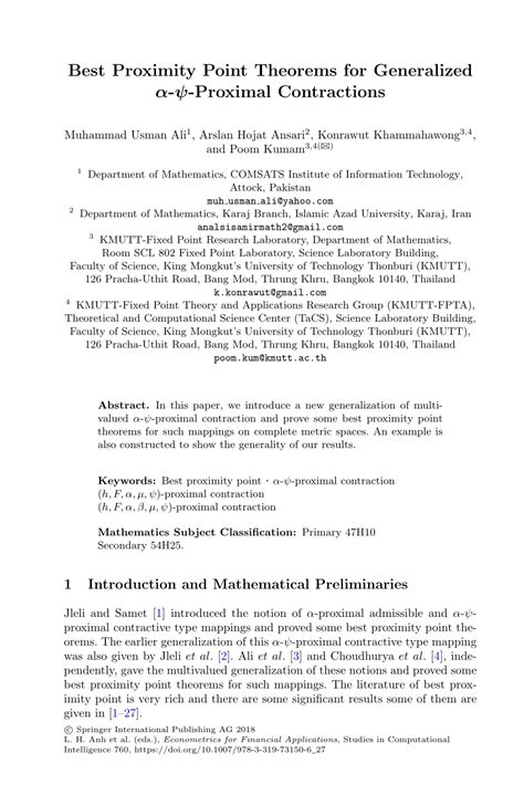 Pdf Best Proximity Point Theorems For Generalized Alpha α