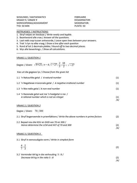 Grade 9 Assignment Feb Pdf Numbers Arithmetic