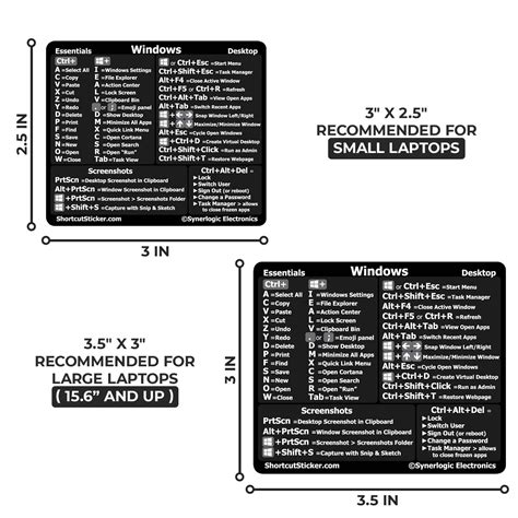 Synerlogic Black Windows Reference Guide Keyboard Shortcuts Vinyl