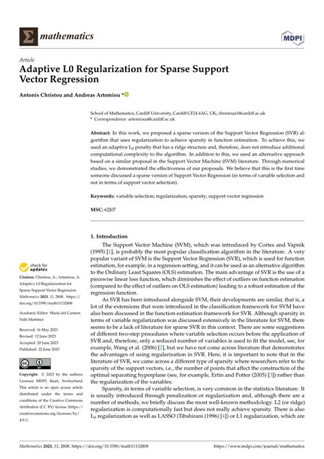 Pdf Adaptive L0 Regularization For Sparse Support Vector Regression