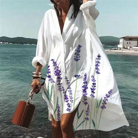 Badu Bg Пролет Лято Ежедневни широки големи размери Ризи Рокля с щампани ревери Копчета с дълъг