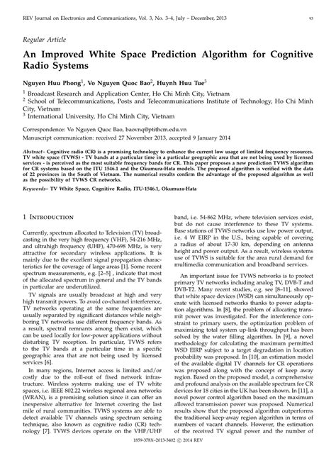 Pdf An Improved White Space Prediction Algorithm For Cognitive Radio Systems