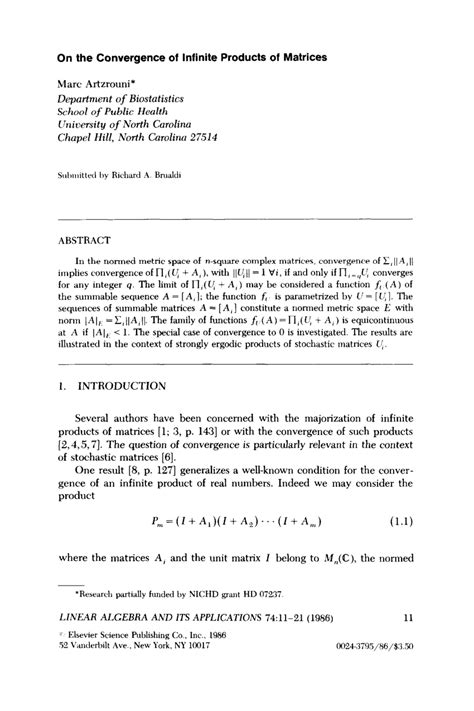 Pdf On The Convergence Of Infinite Products Of Matrices